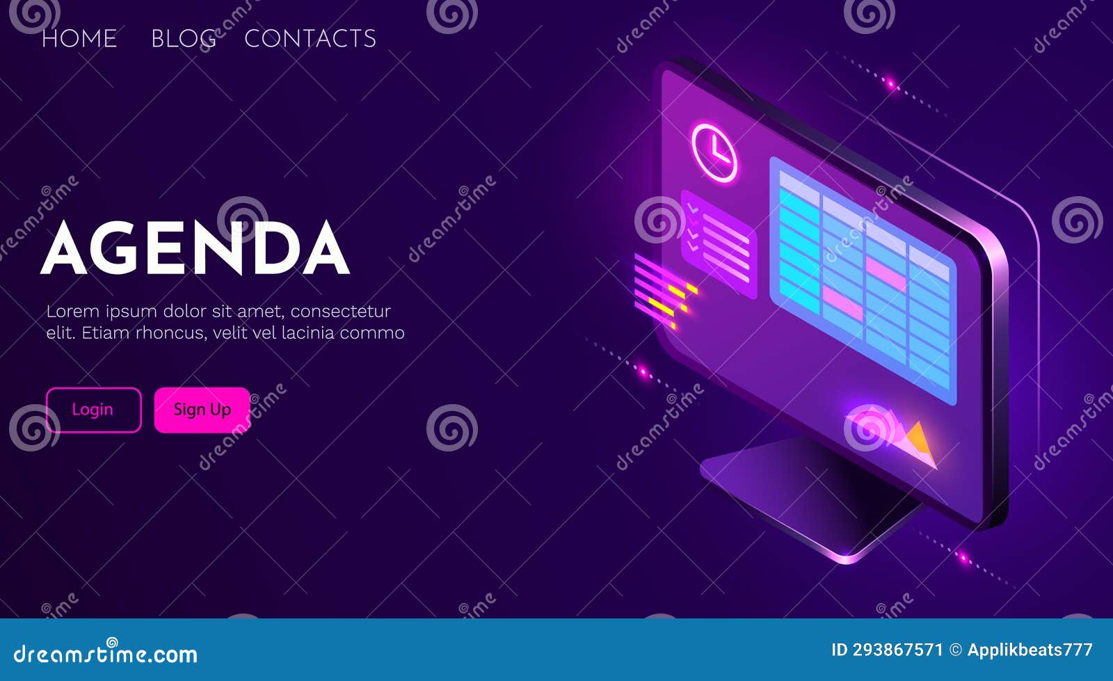 Calendar and Clock on Computer Screen. Schedule Concepts Stock Vector ...