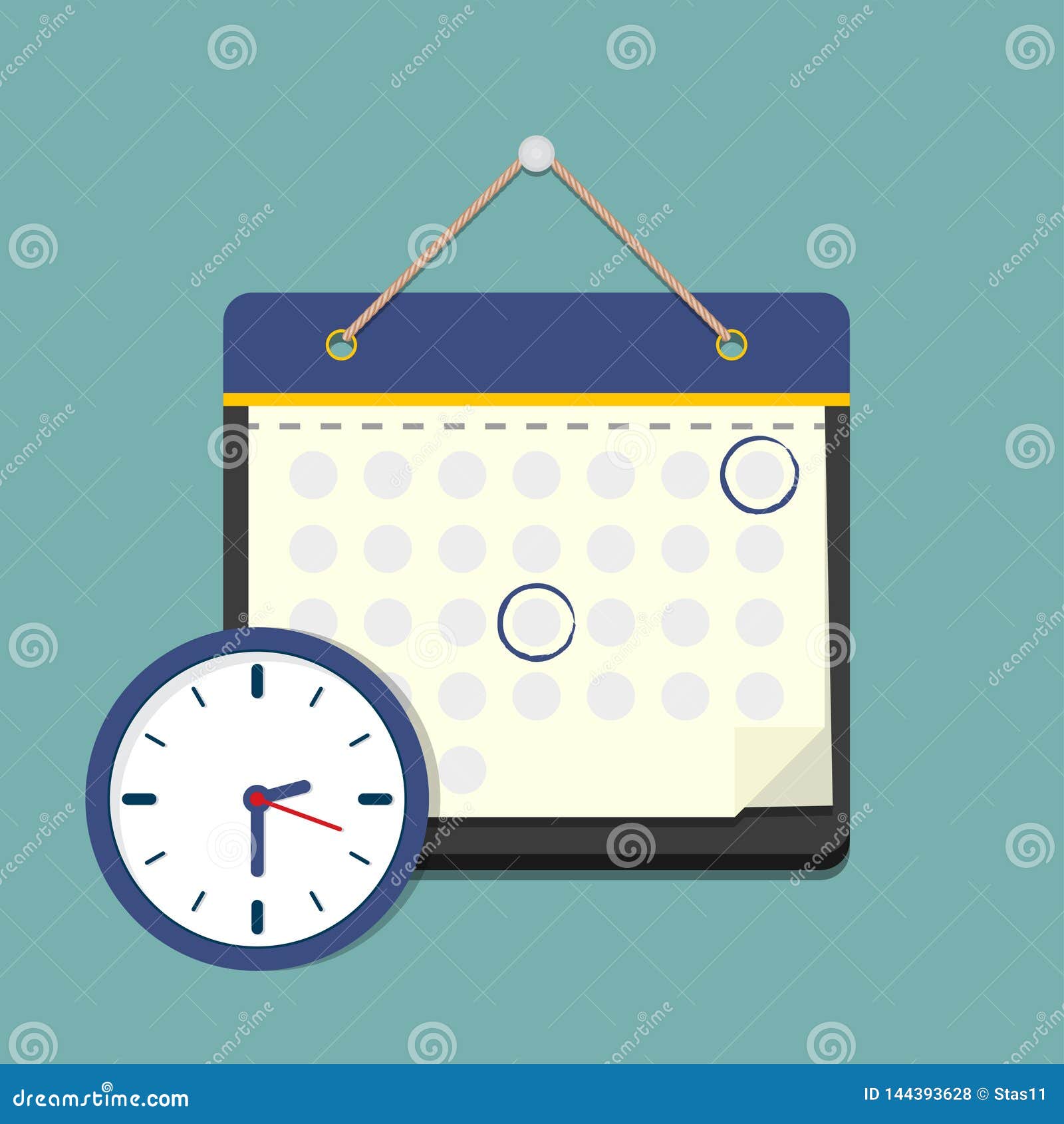 Calendar with Clock in a Flat Design. Schedule Concept Stock Vector ...