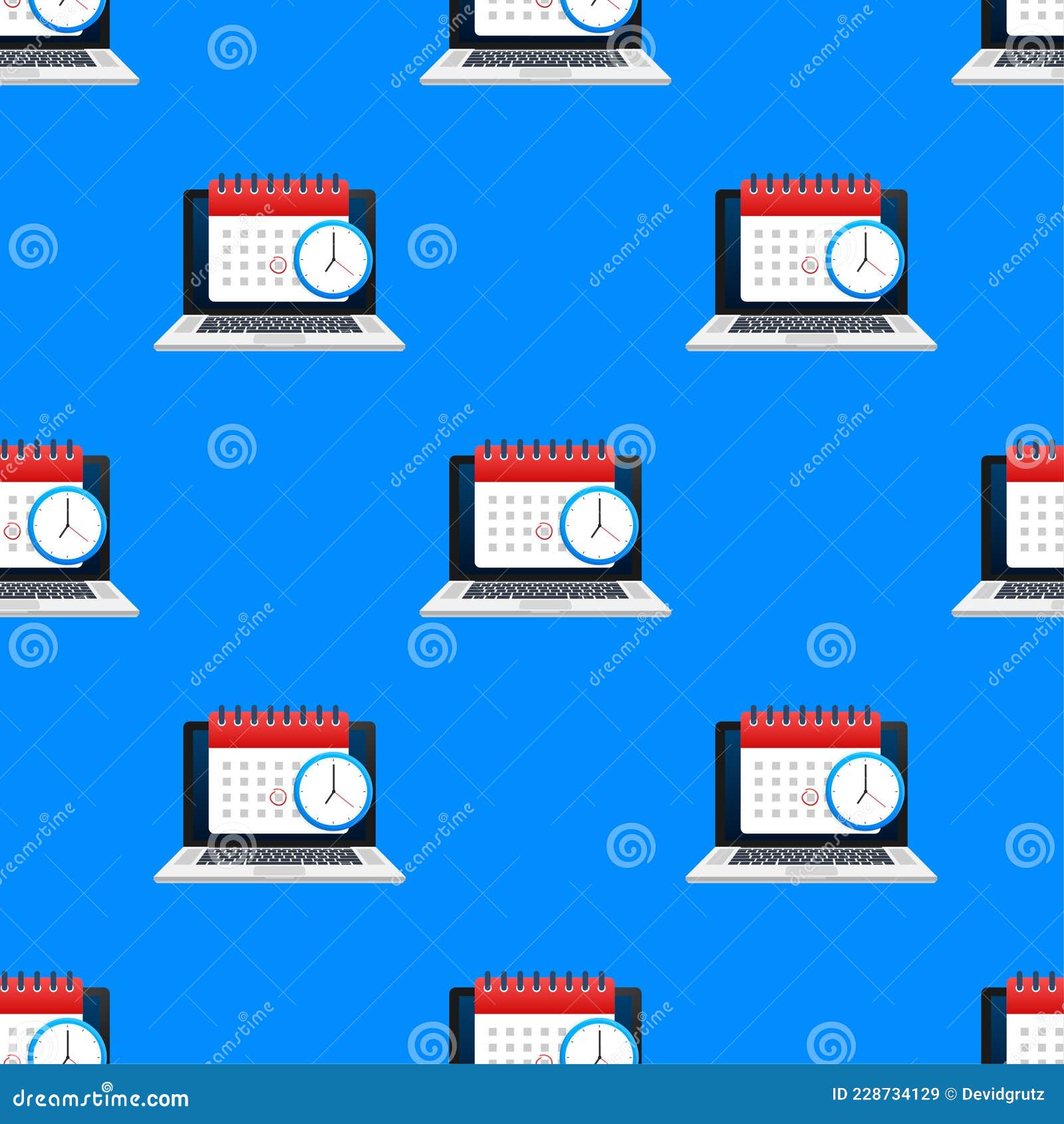 Calendar and Clock on Laptop Screen Pattern. Schedule Concepts. Modern ...