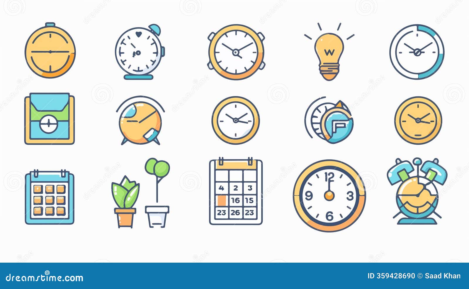 Modern Calendar and Clock Outline Icons Vector Illustration Stock ...