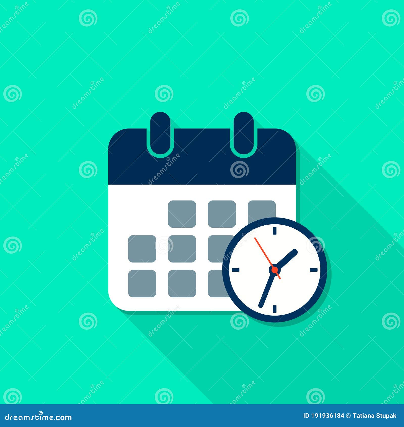 Calendar and Clock Reminder Icon with Long Shadow in Flat Style. Vector ...