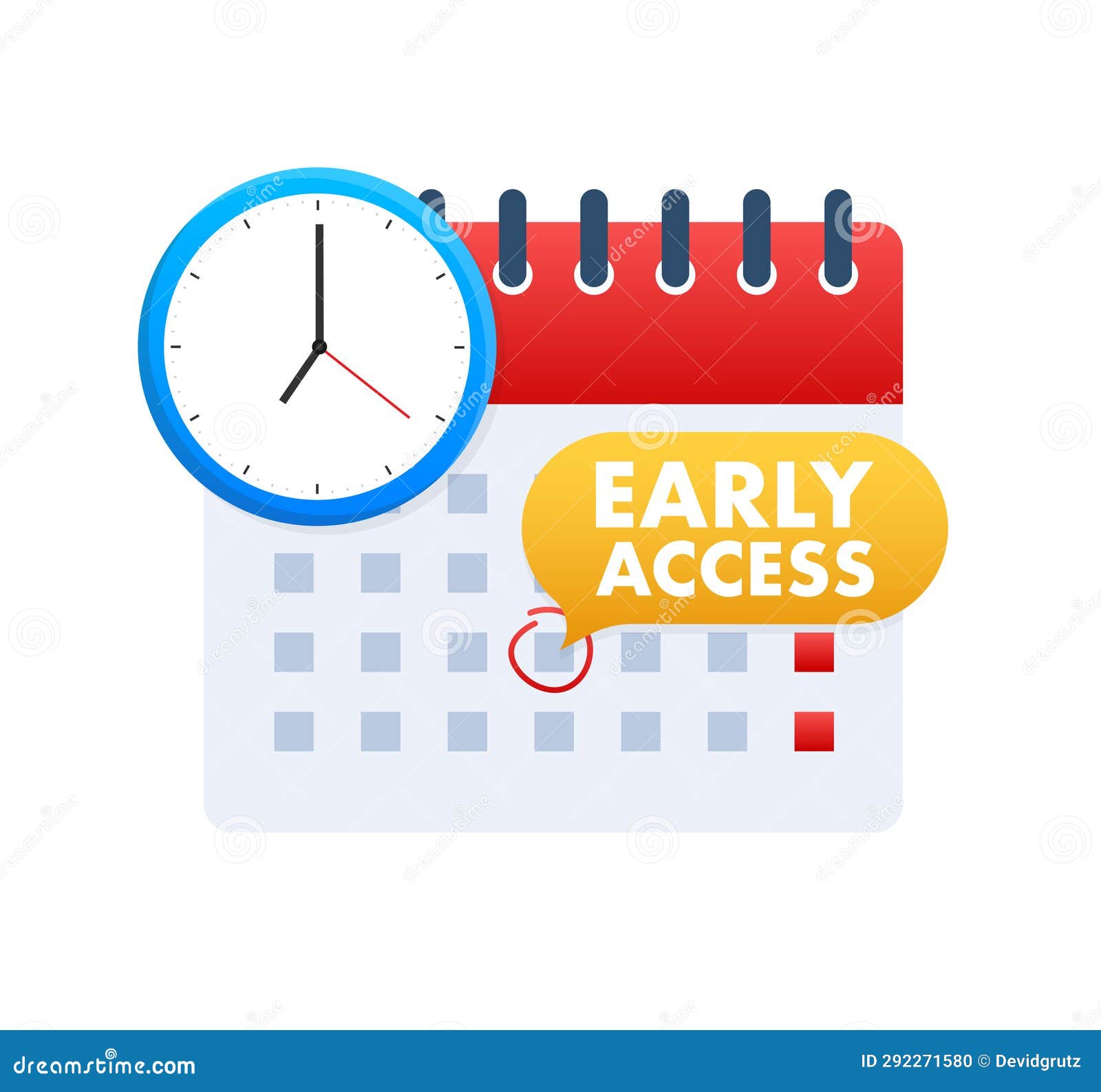 Calendar with a Clock and a Speech Bubble with the Word Early Access ...
