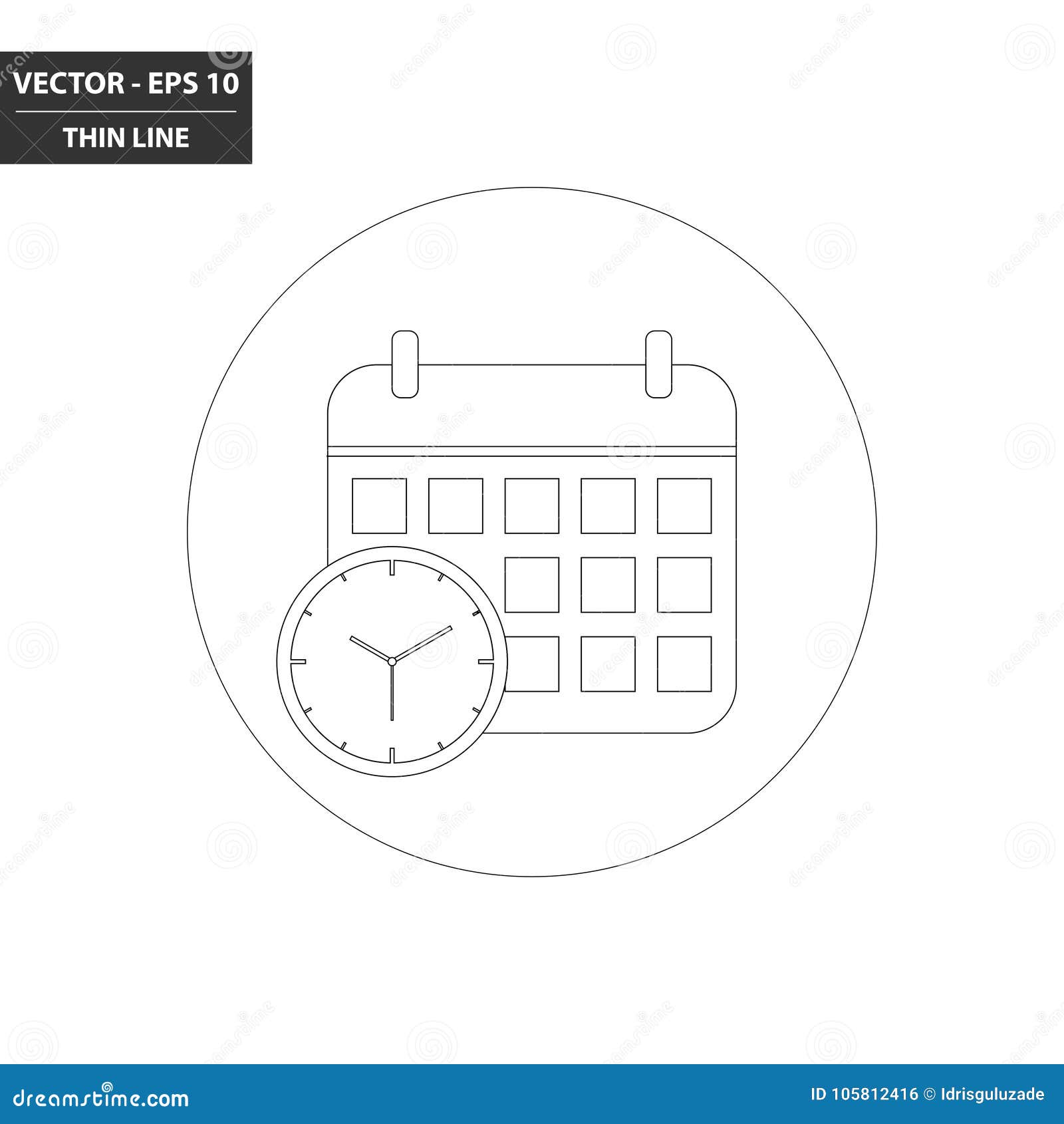 Calendar and Clock - Time Thin Line Flat Icon Stock Vector ...