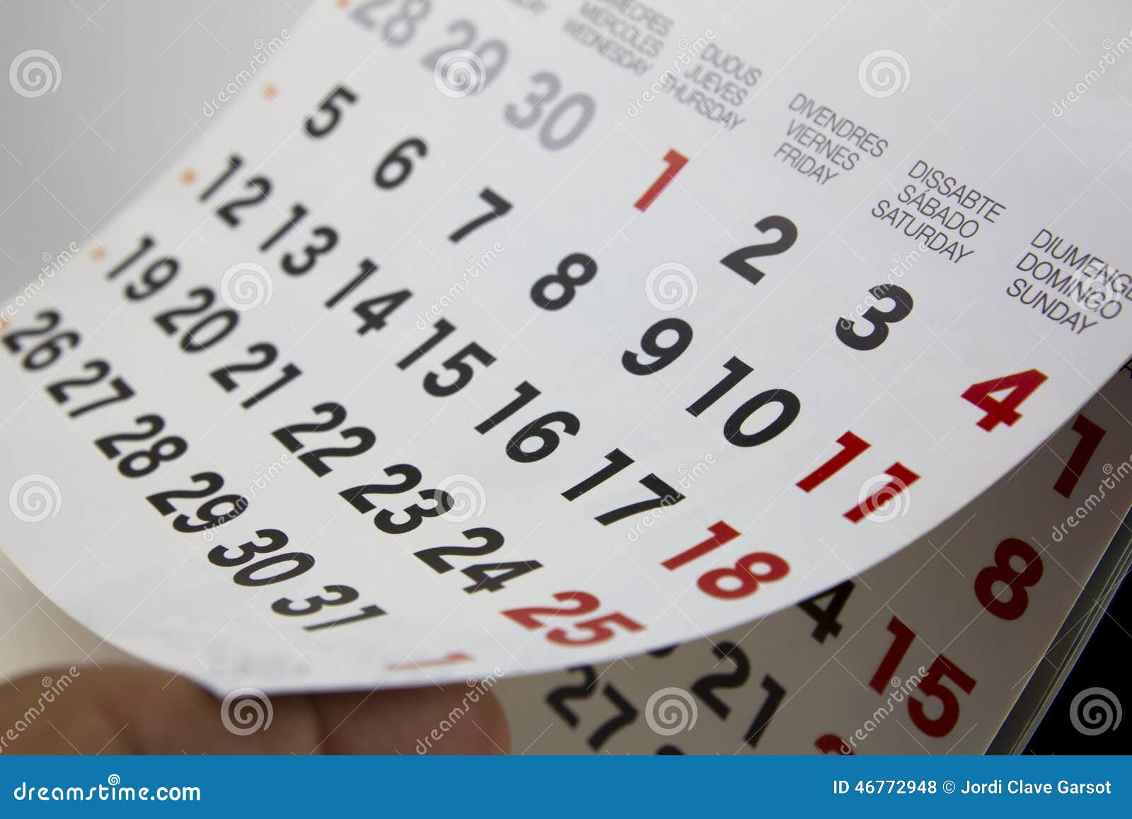 Calendar Close-up with Human Finger Stock Photo - Image of event ...