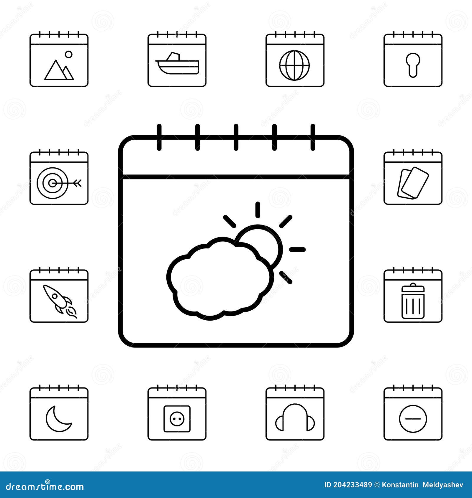 Calendar, Cloud, Sun Flat Vector Icon in Calendar Pack Stock ...