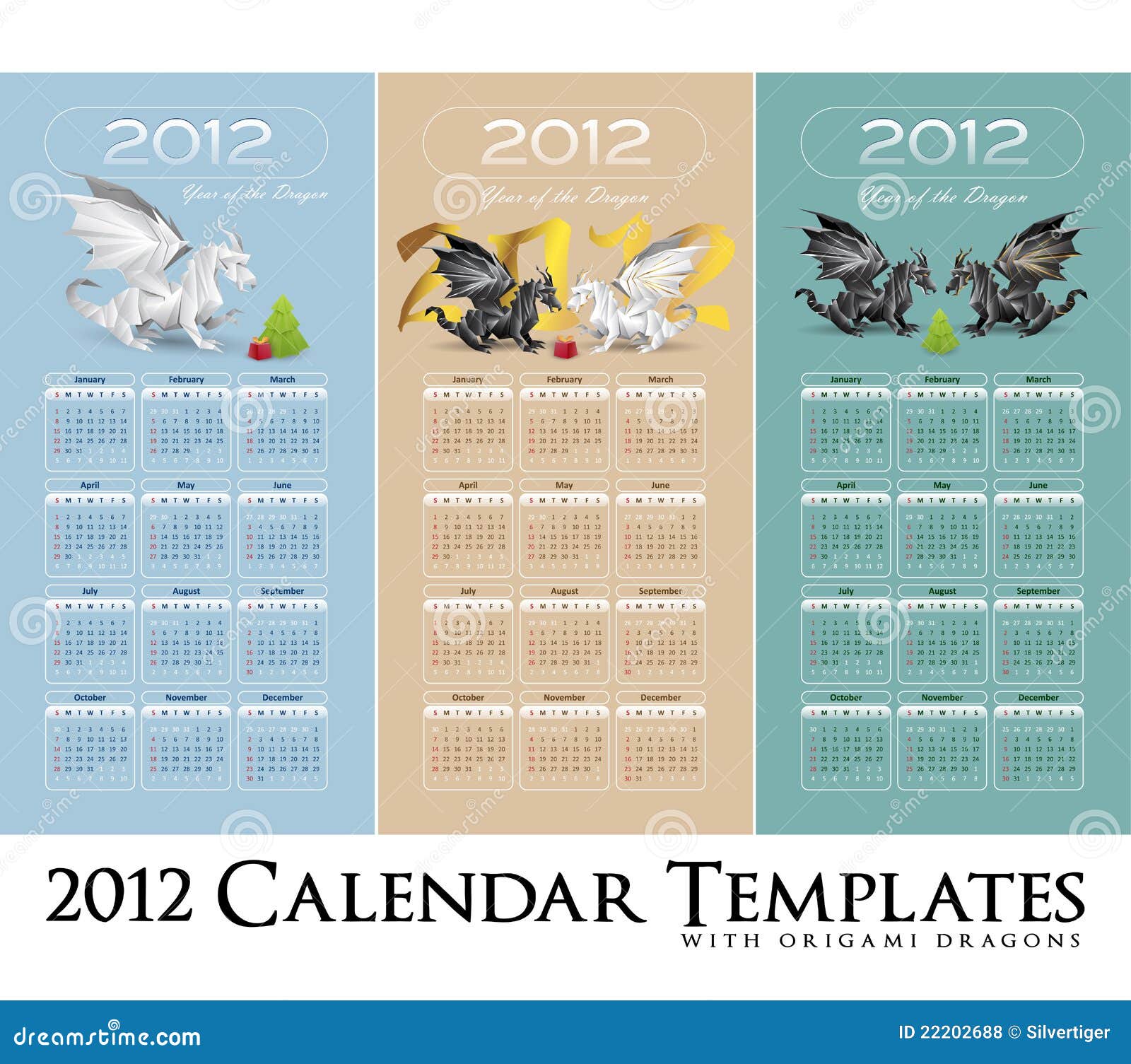 Calendar Collection 2012 with Stylized Dragons Stock Vector ...