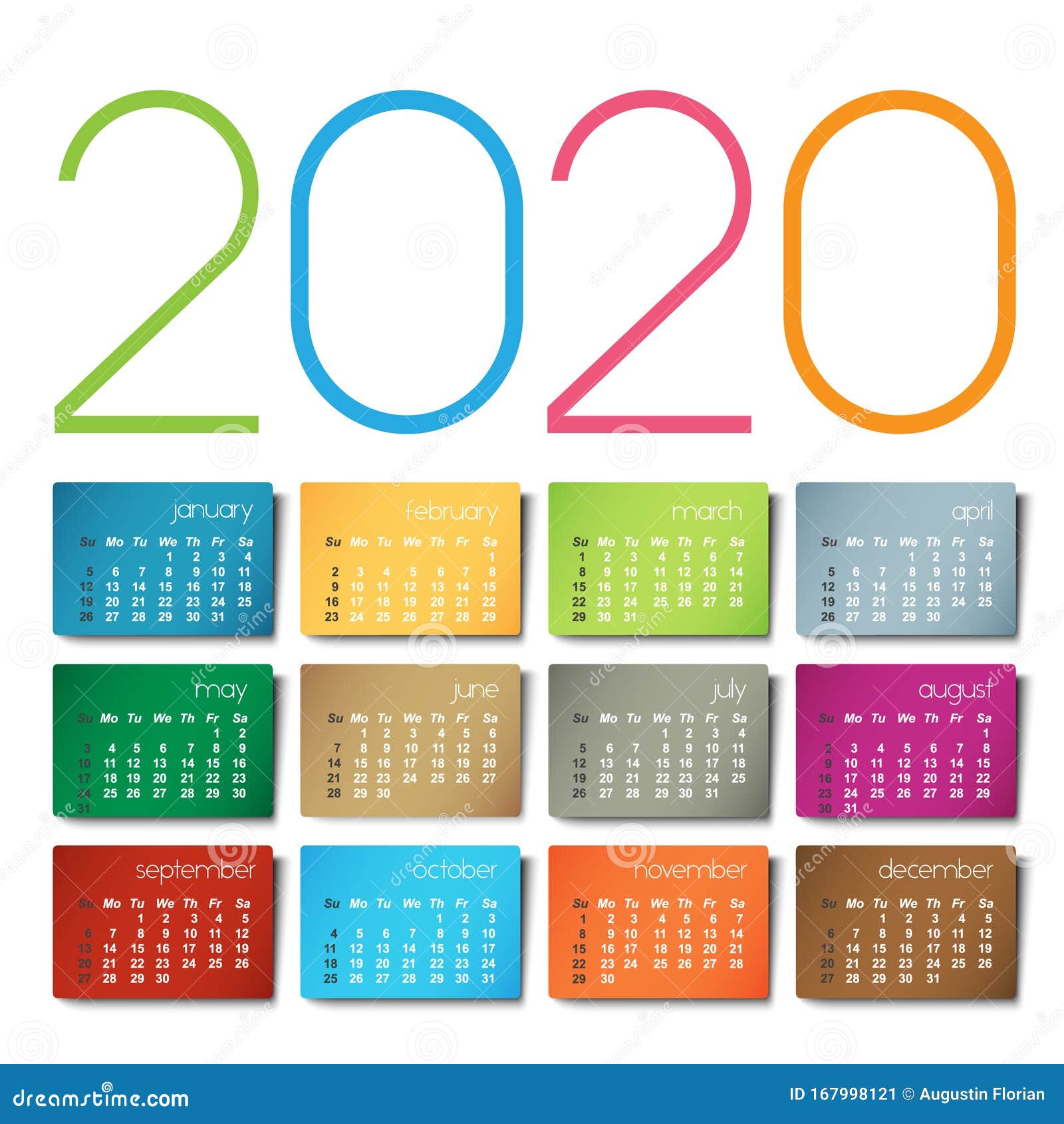 2020 Calendar. Color Squares Stock Vector - Illustration of january ...