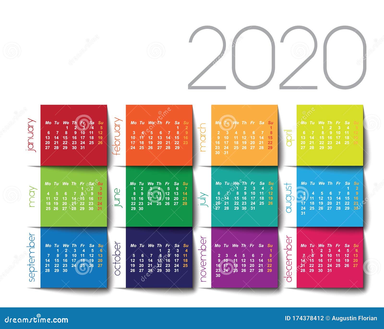 2020 Calendar. Color Squares Stock Illustration - Illustration of ...