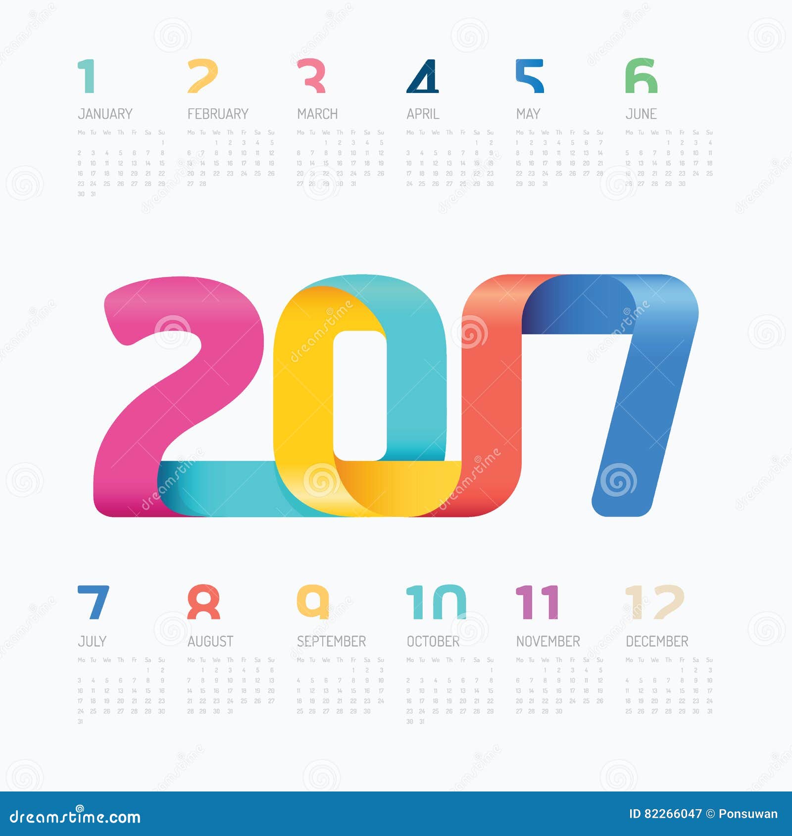 2017 Calendar Colorful Ribbon Concept Vector Design. Stock Vector ...
