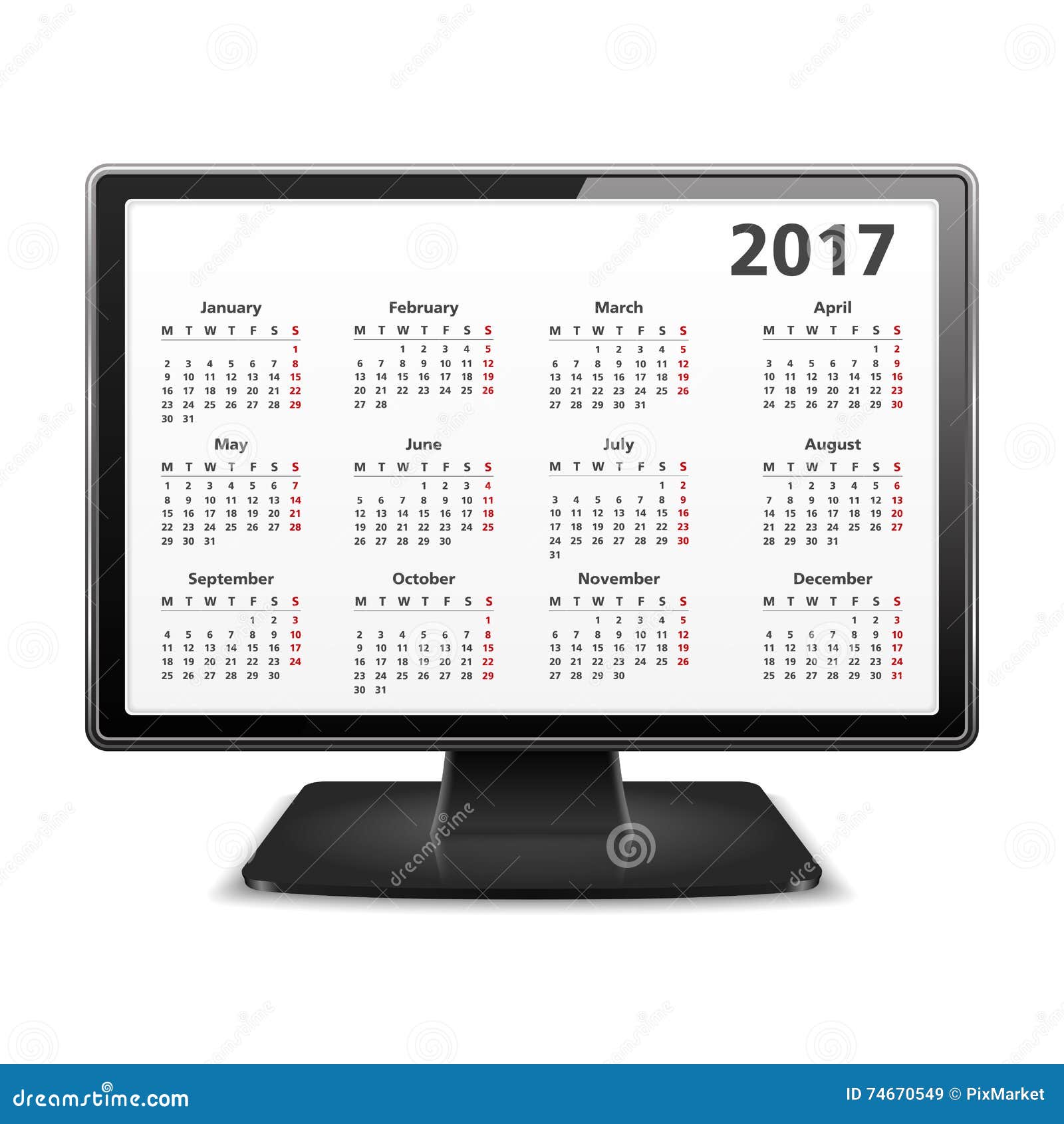 2017 Calendar stock vector. Illustration of horizontal - 74670549