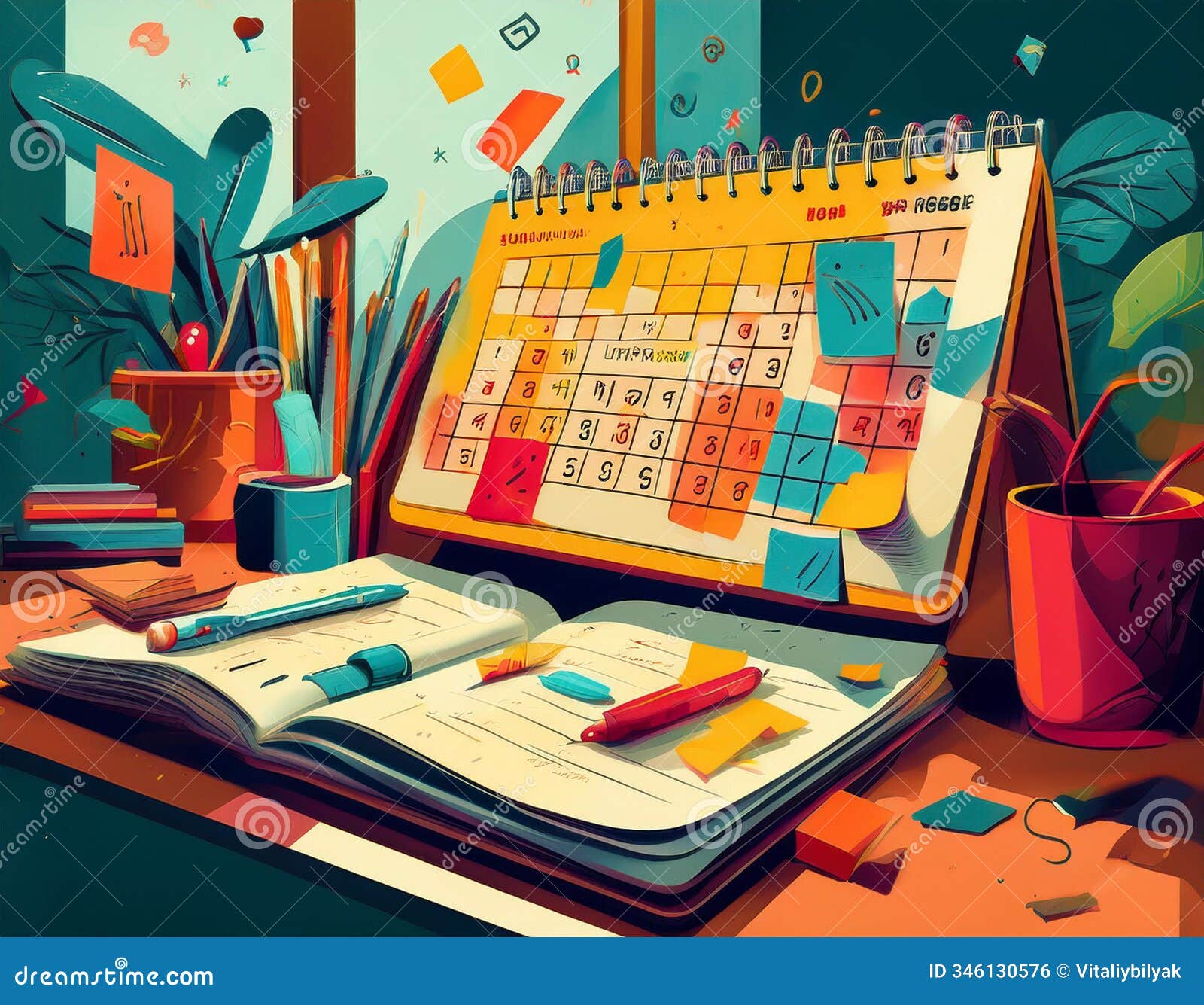 Calendar with Crossed-out Dates and Reminders Adding To Workplace ...