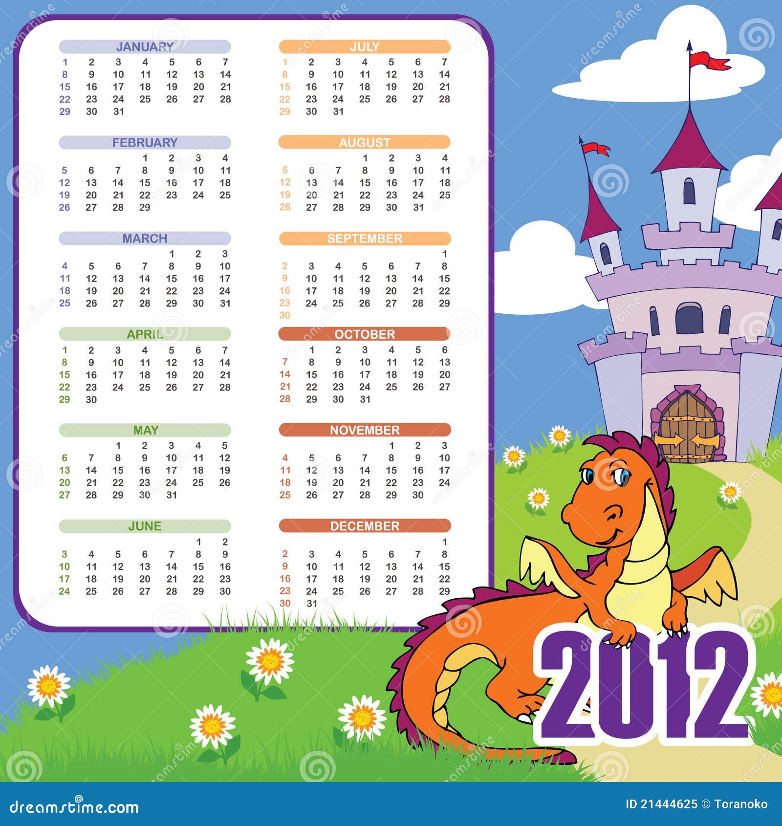 Calendar with cute dragon stock vector. Illustration of december - 21444625