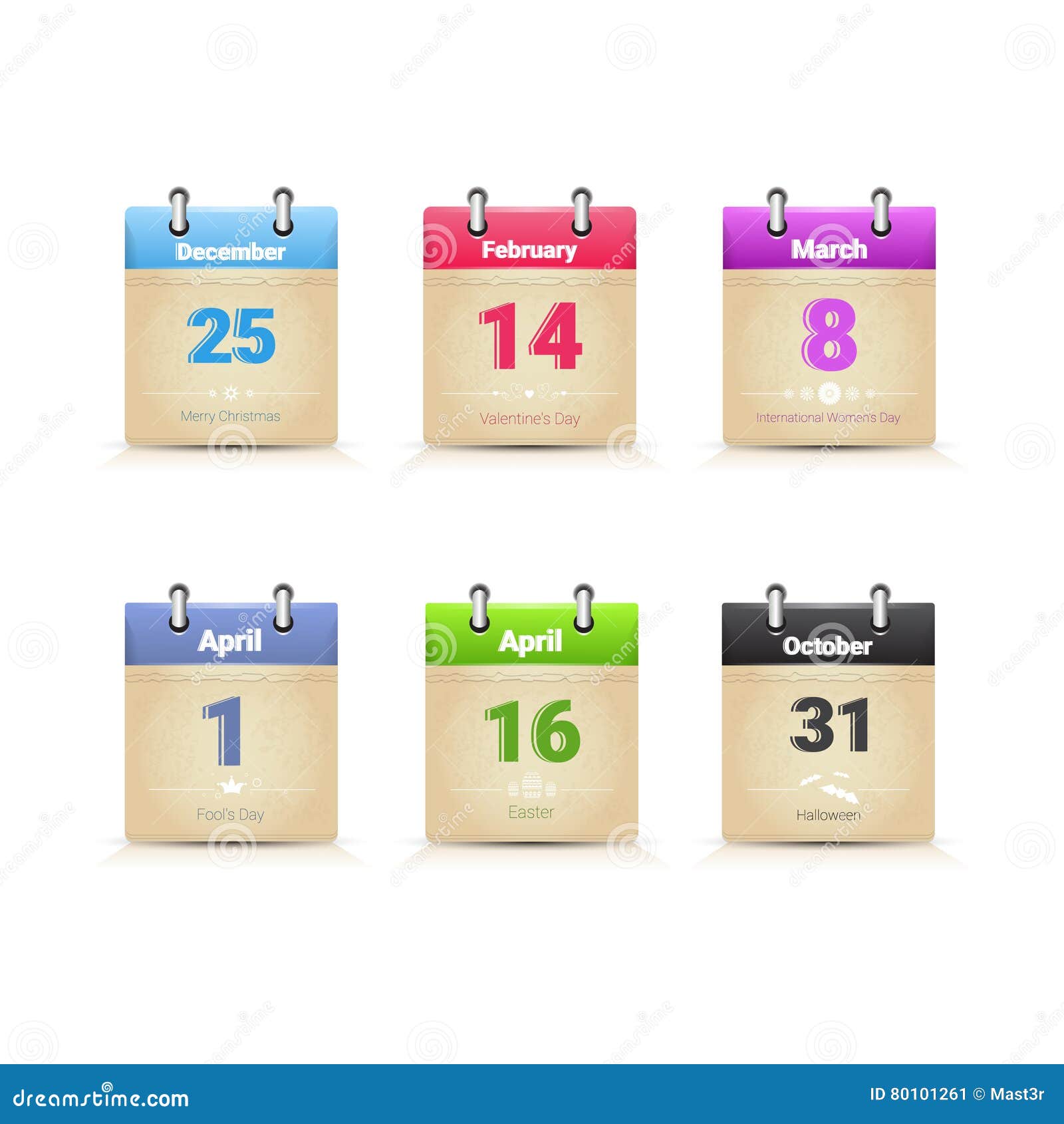 Calendar Data Page Collection Main Traditional Holiday Days Set Stock ...
