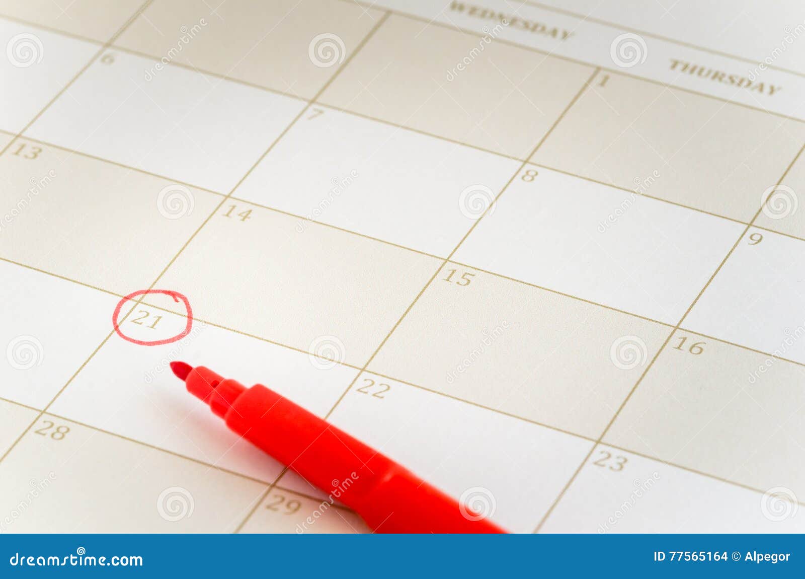 Calendar with a Date Circled in Red Stock Photo - Image of blank ...