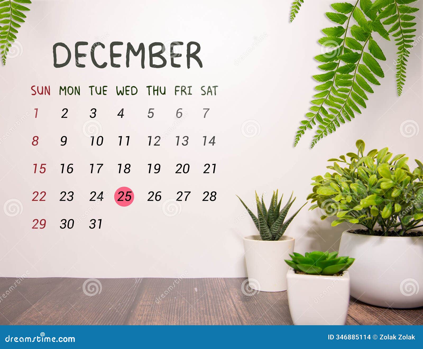 Calendar with Date December 25 on Color Background, Top View Stock ...