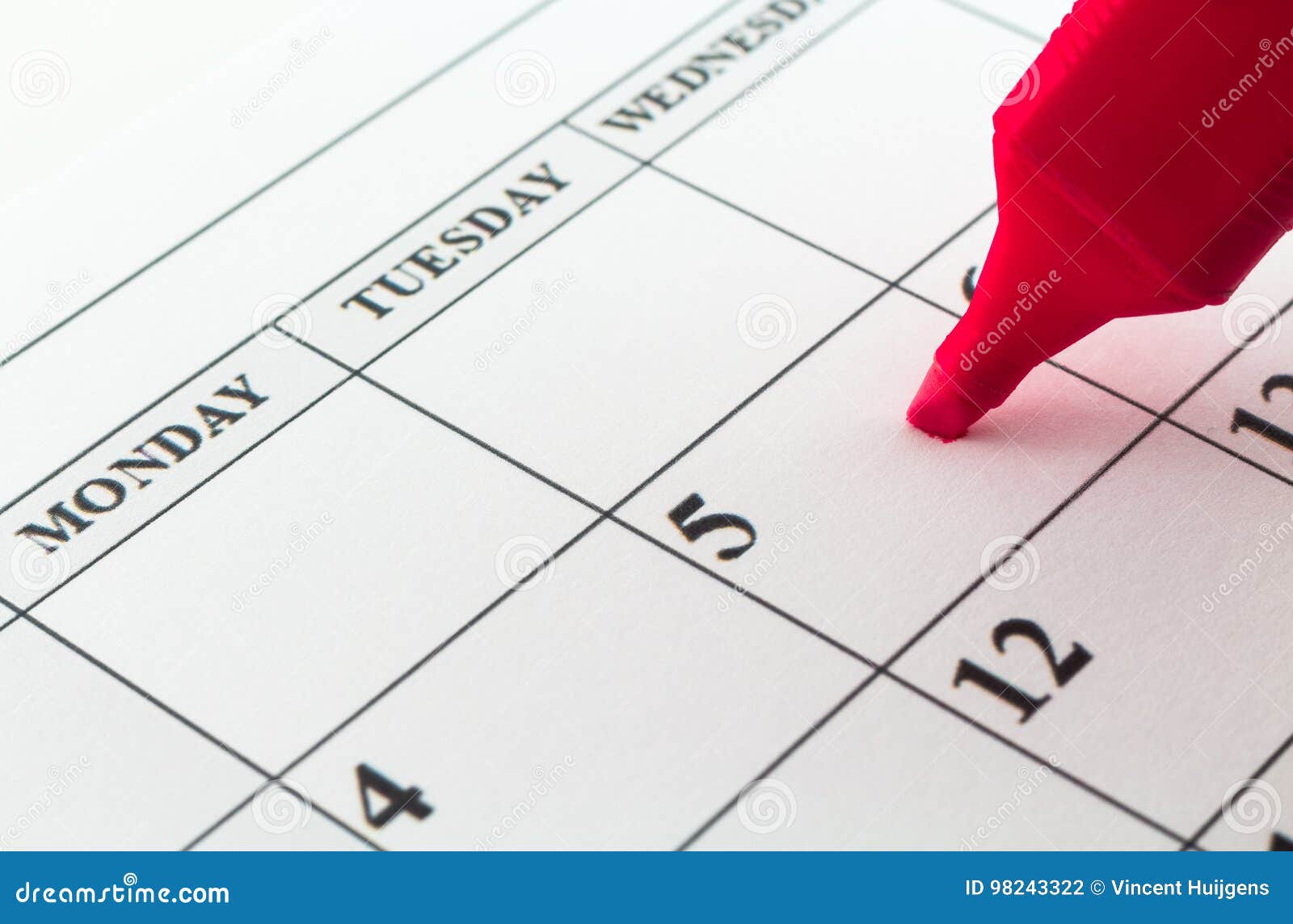Calendar Date Planner Day Week Month with Red Marker Stock Photo ...