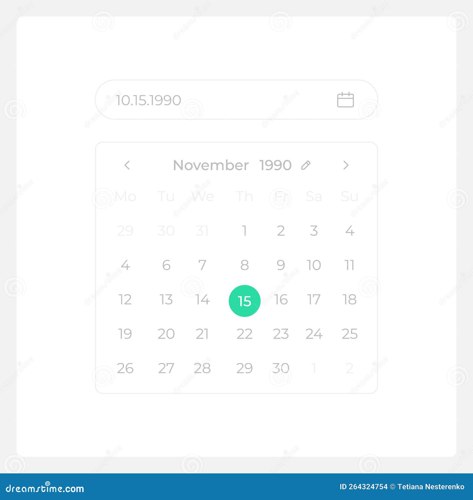 Calendar Date Selection UI Element Template Stock Vector - Illustration ...