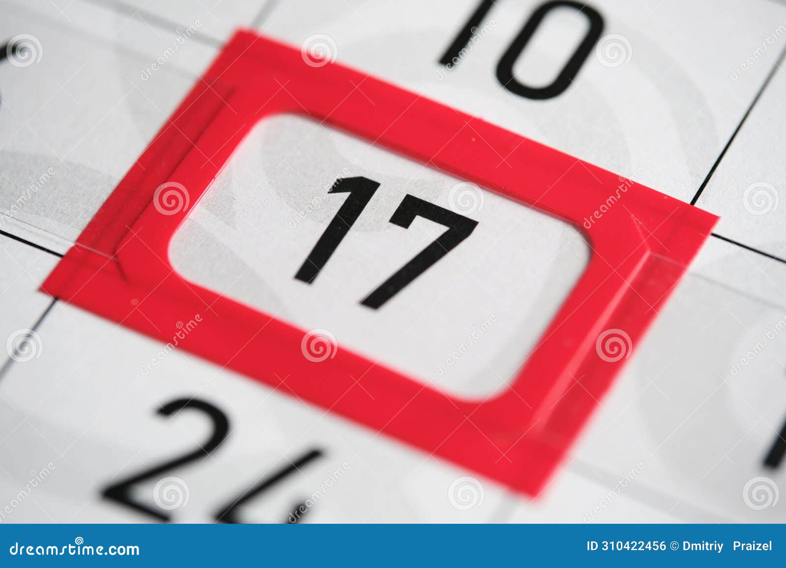 Calendar Date. the 17th Number the Calendar is Highlighted in a Red ...