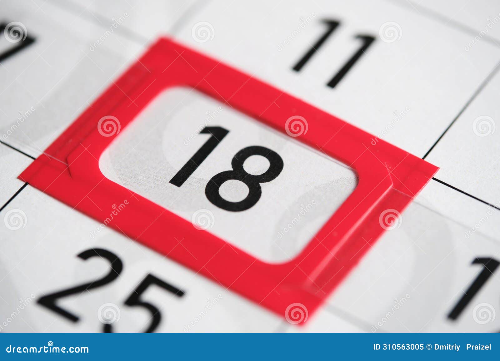Calendar Date. the 18th Number the Calendar is Highlighted in a Red ...