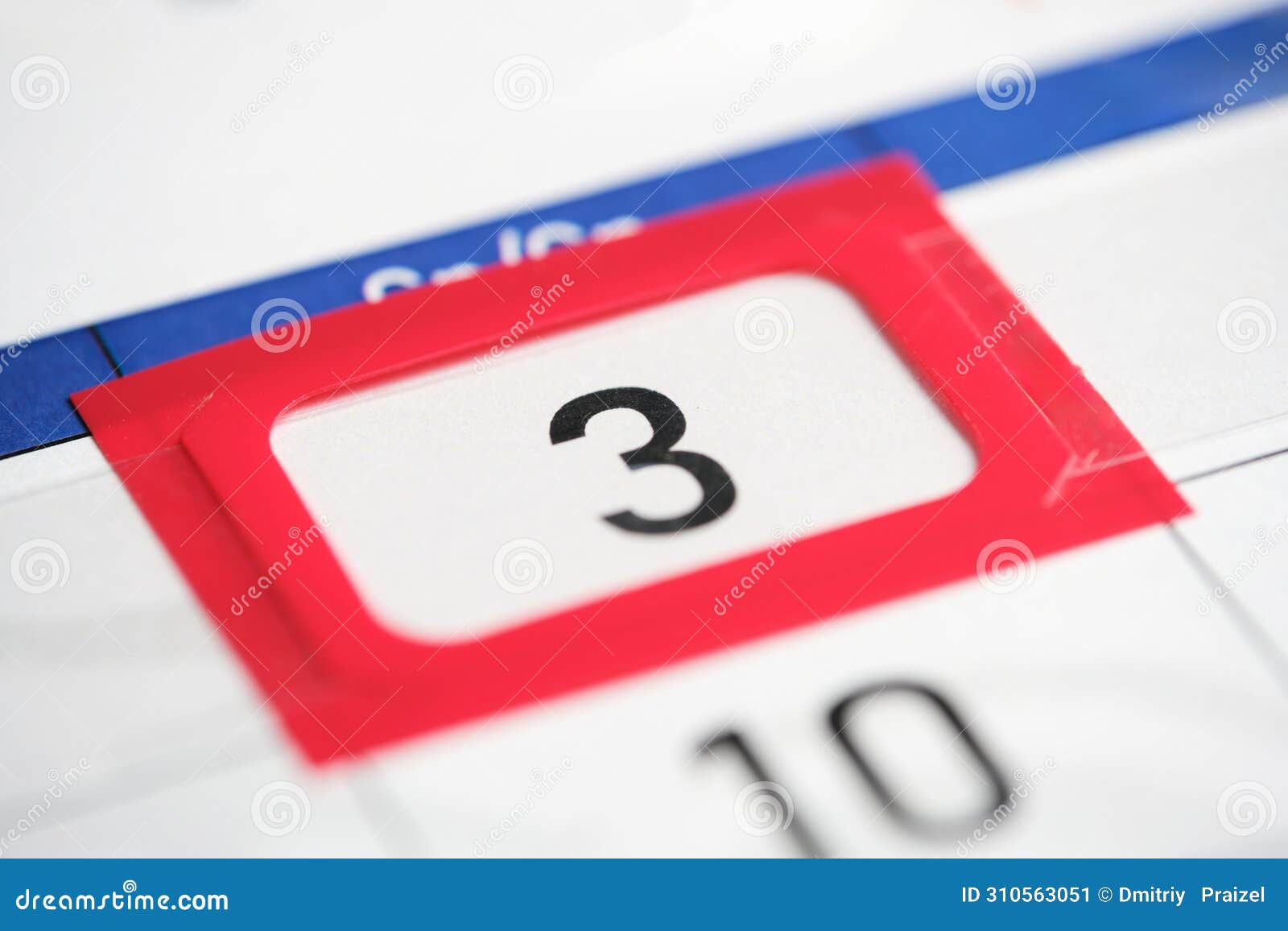 Calendar Date. the 3th Number the Calendar is Highlighted in a Red ...