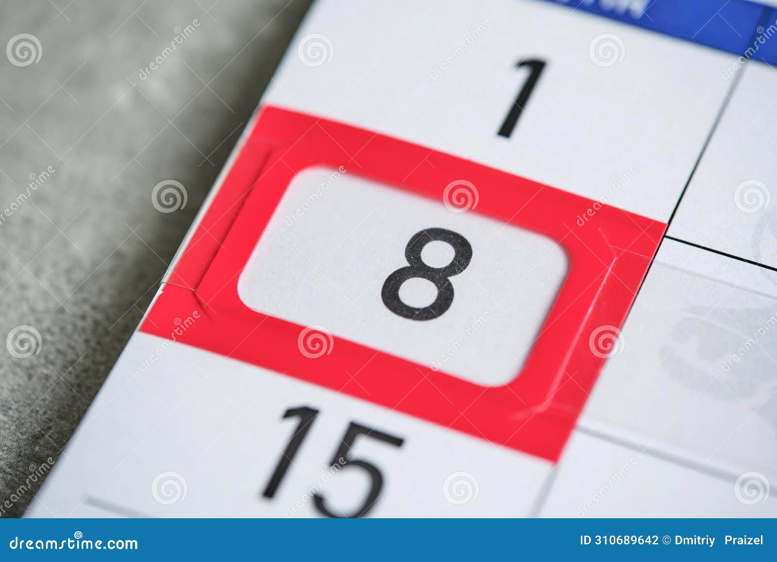 Calendar Date. the 8th Number the Calendar is Highlighted in a Red ...