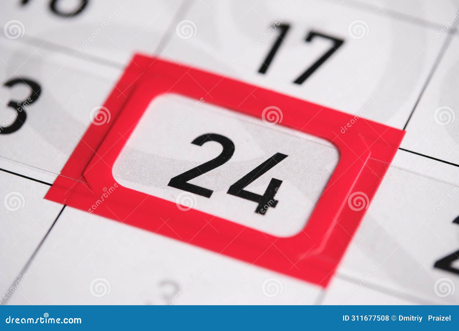 Calendar Date. the 24th Number the Calendar is Highlighted in a Red ...