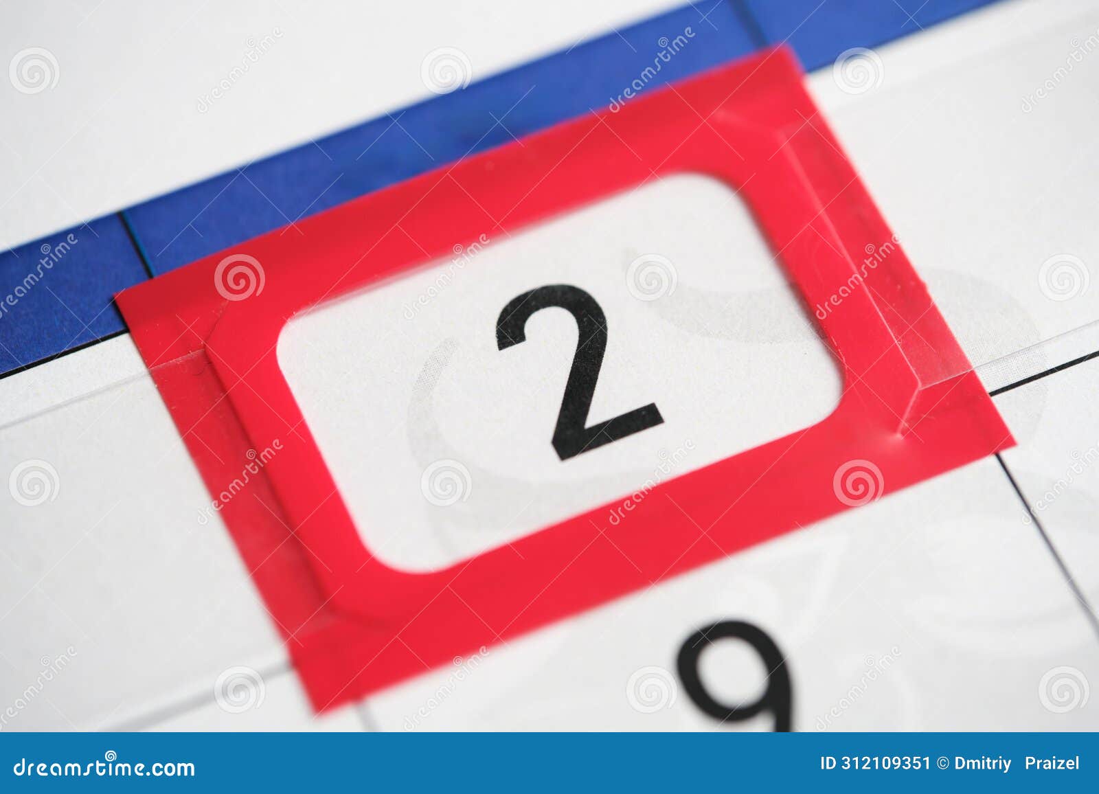 Calendar Date. the 2th Number the Calendar is Highlighted in a Red ...