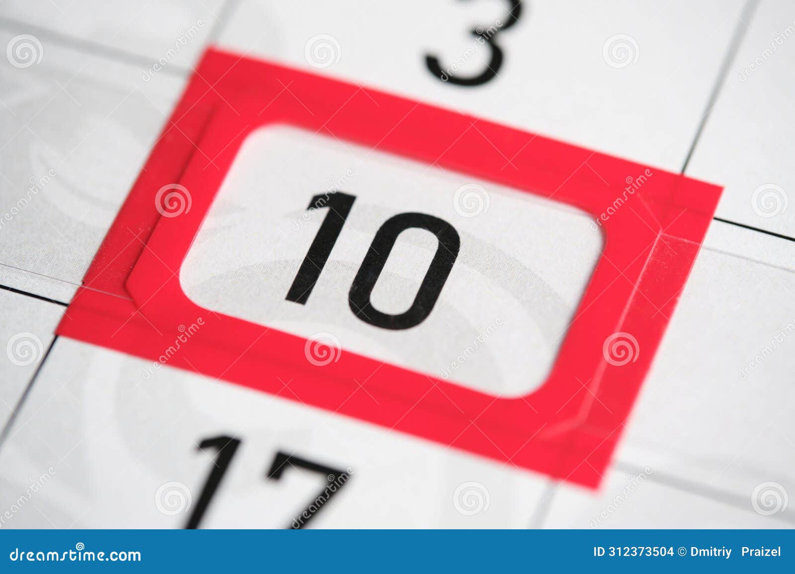 Calendar Date. the 10th Number the Calendar is Highlighted in a Red ...