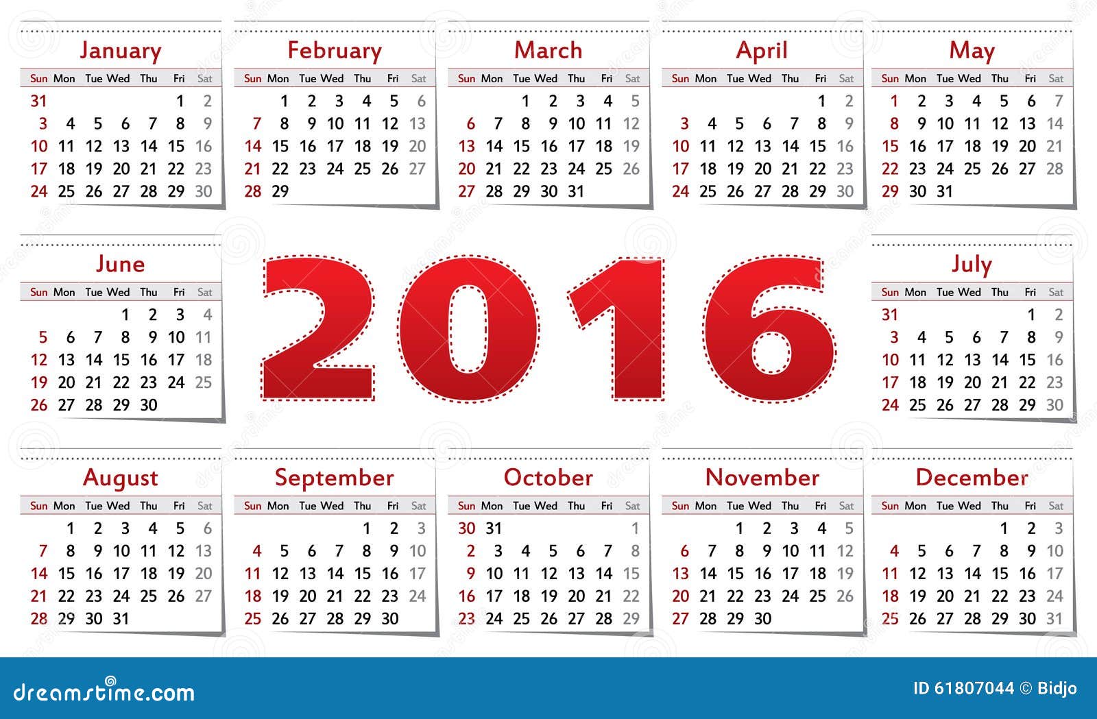 Calendar 2016 stock vector. Illustration of april, basic - 61807044