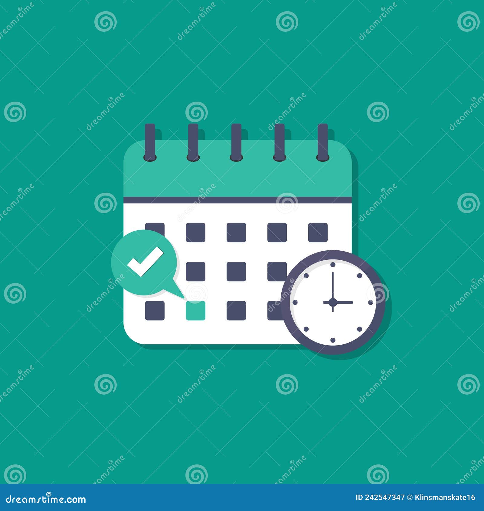 Calendar Deadline with Check and Clock Flat Design Vector Stock Vector ...