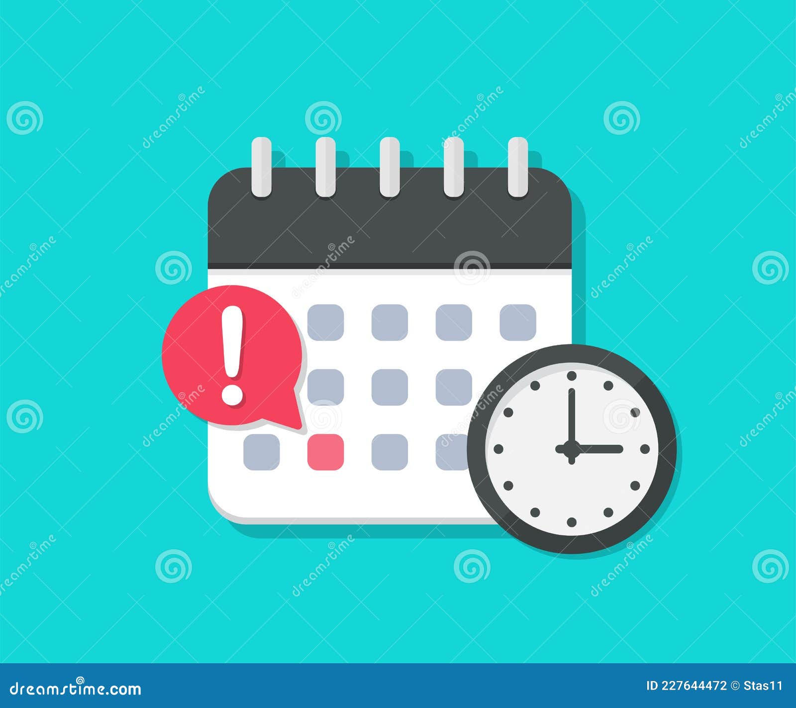 Calendar with Deadline Clock in a Flat Design. Event Date Reminder ...