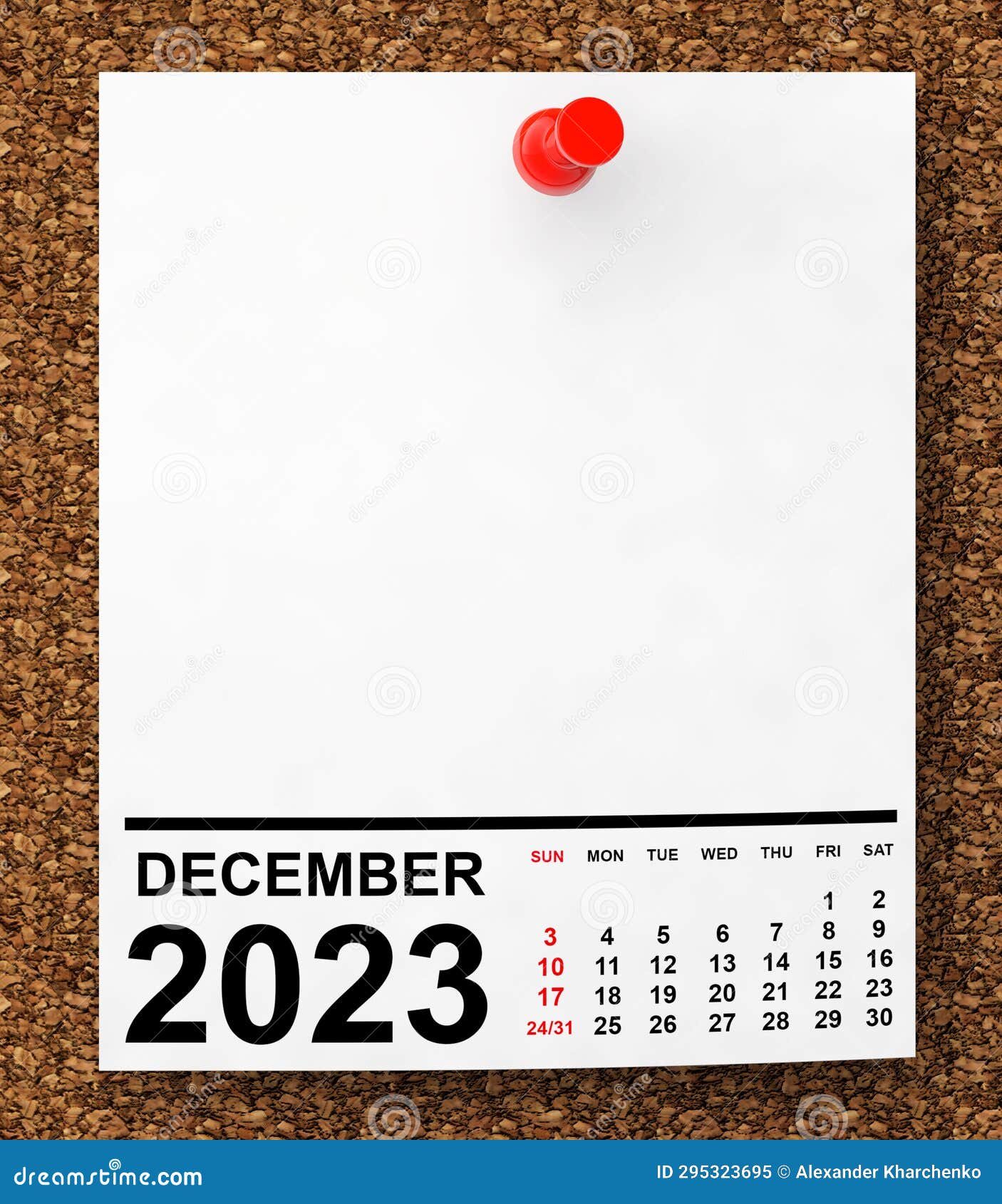 Calendar December 2023 on Blank Note Paper. 3d Rendering Stock Image ...