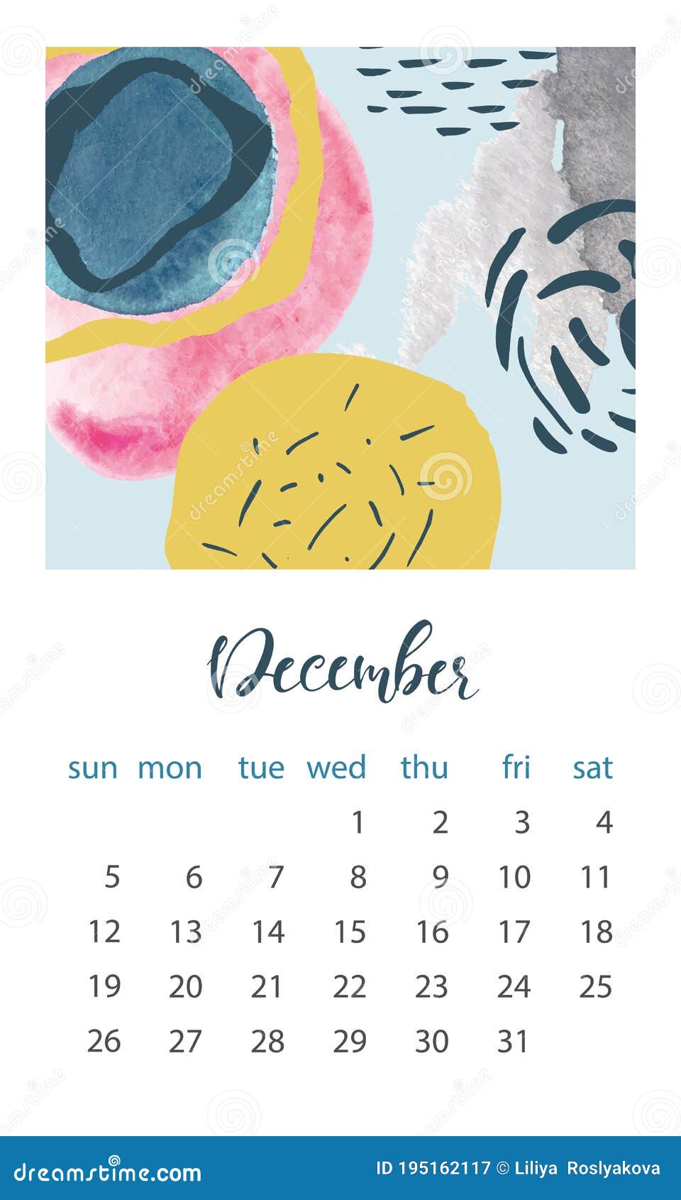 Calendar 2021 December. Abstract Modern Design. Editable Template. Wall ...