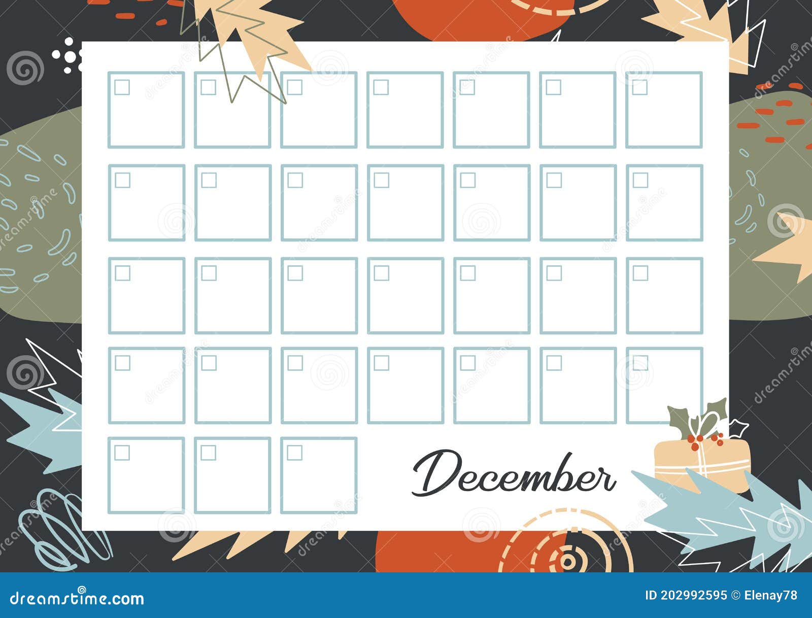 Calendar on December without Data for Planner or Diary. Printable ...