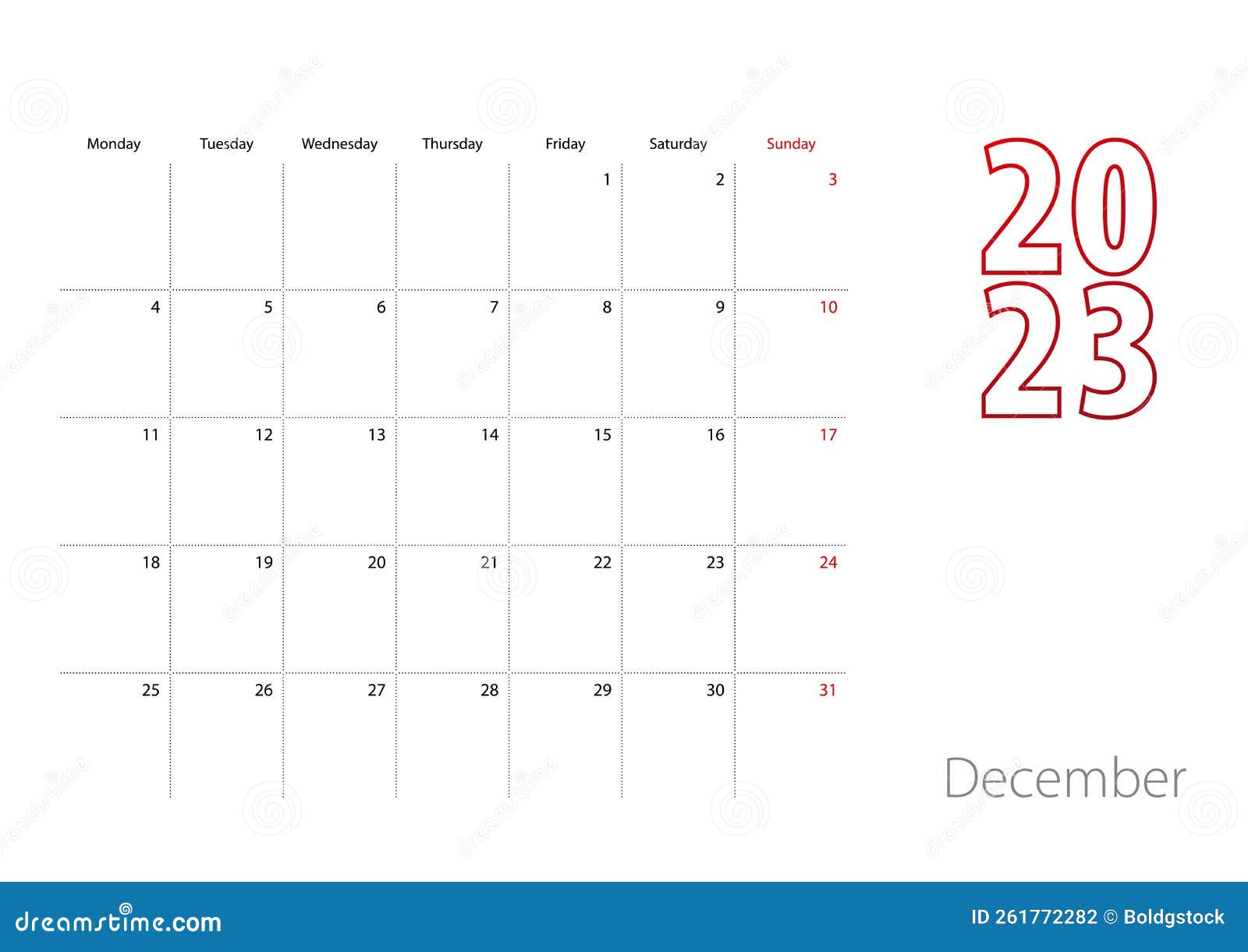 Calendar for December 2023 in Modern Design, Planner Template Stock ...