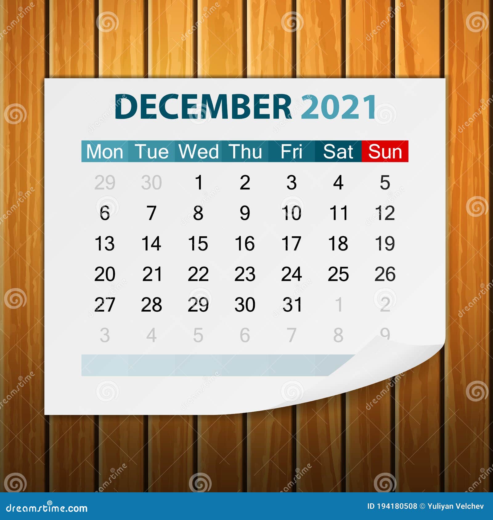 December 2021. Vector English Ñ alendar. Round Calender. Week Starts On ...