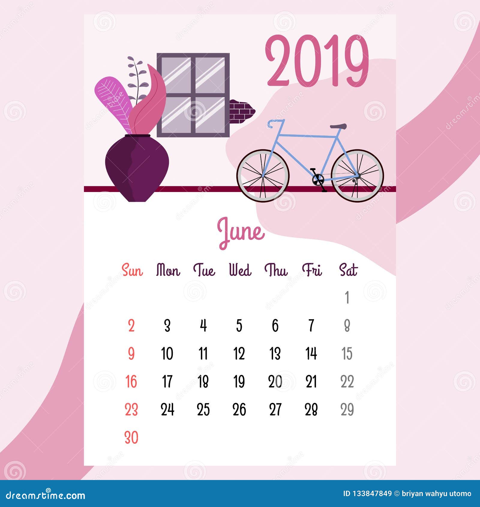 Calendar 2019. June Calendar. Calendar Vector Stock Illustration ...