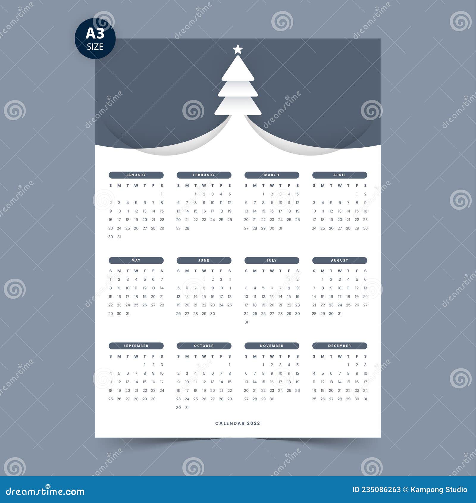 2022 Calendar Design with Christmas Theme Stock Vector - Illustration ...