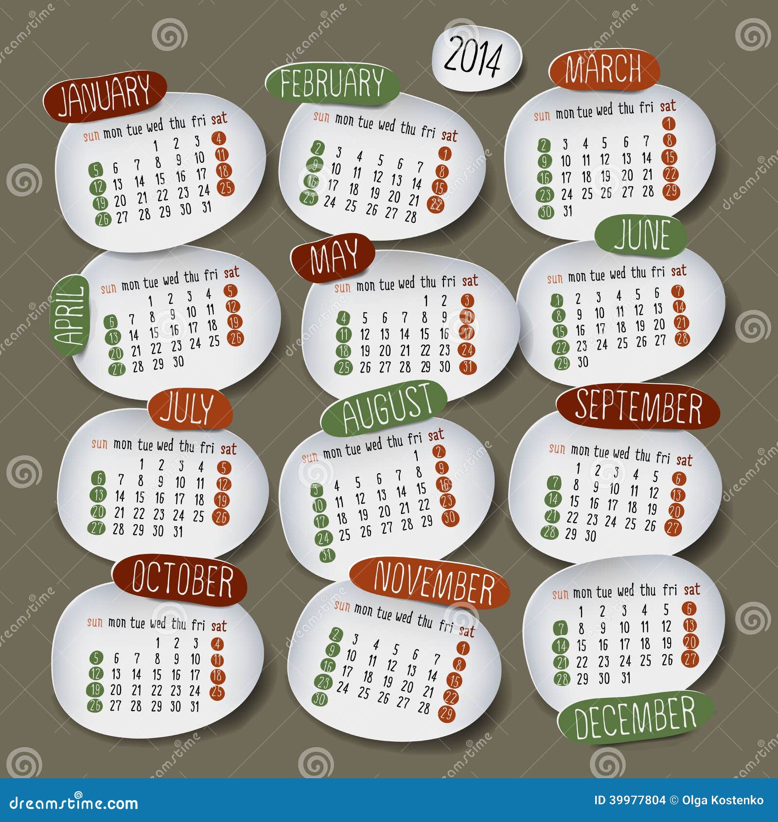 Calendar Design, English, Sunday Start. Stock Vector - Illustration of ...