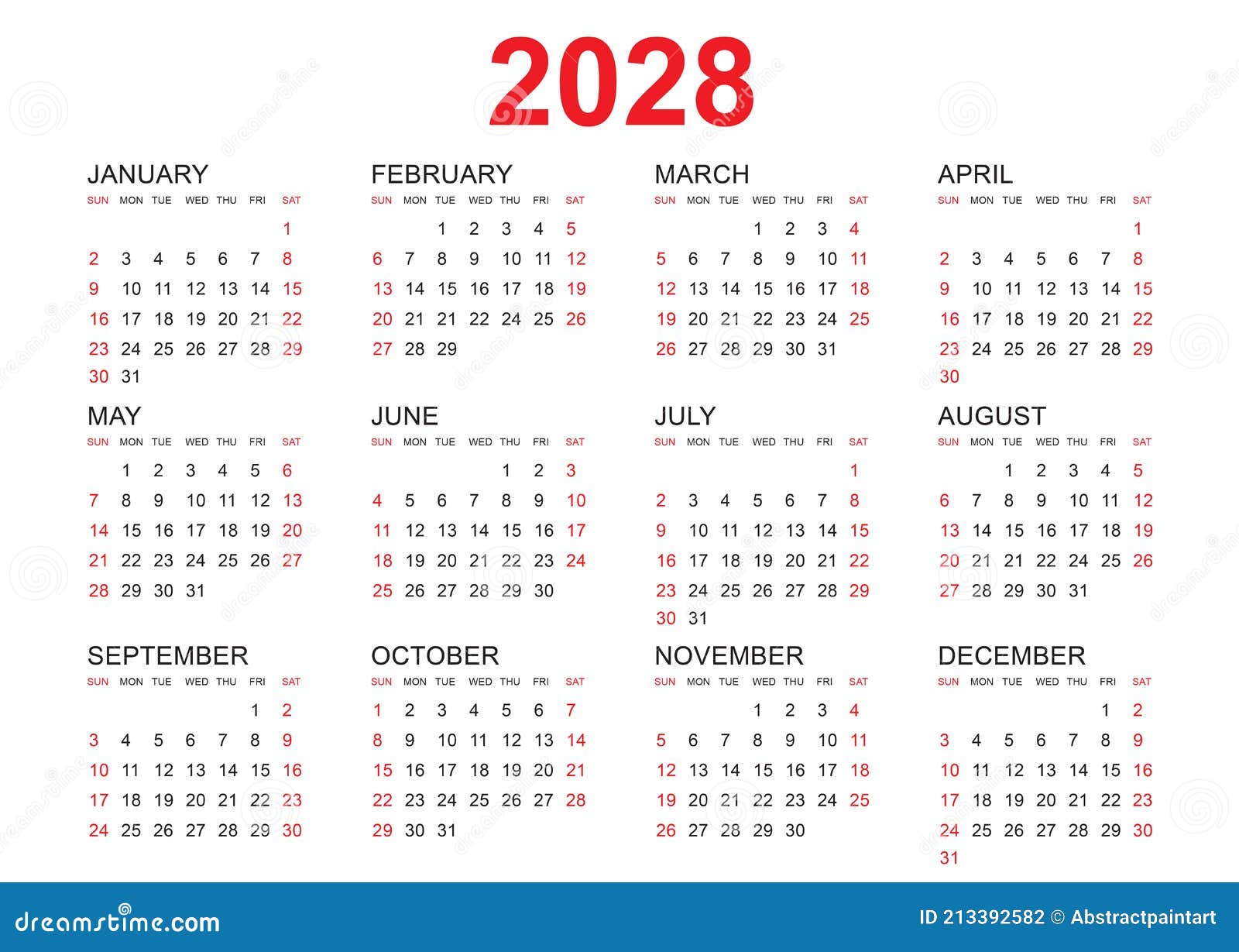 Simple 2028 Year Calendar Vector Illustration | CartoonDealer.com #88311678 Simple 2028 Year Calendar Vector Illustration | CartoonDealer.com #88311678