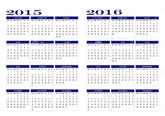 Calendar 2015 and 2016 stock vector. Illustration of december - 41082382