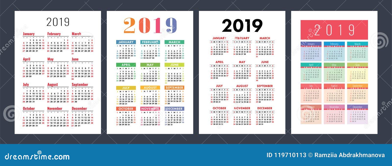 Calendar 2019. Design Template Stock Vector - Illustration of office ...