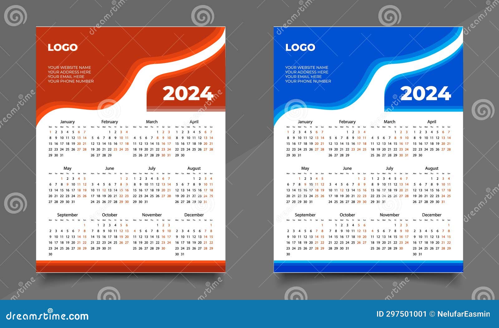 Calendar Design Template. One Page or Wall Calendar Design Stock Vector ...