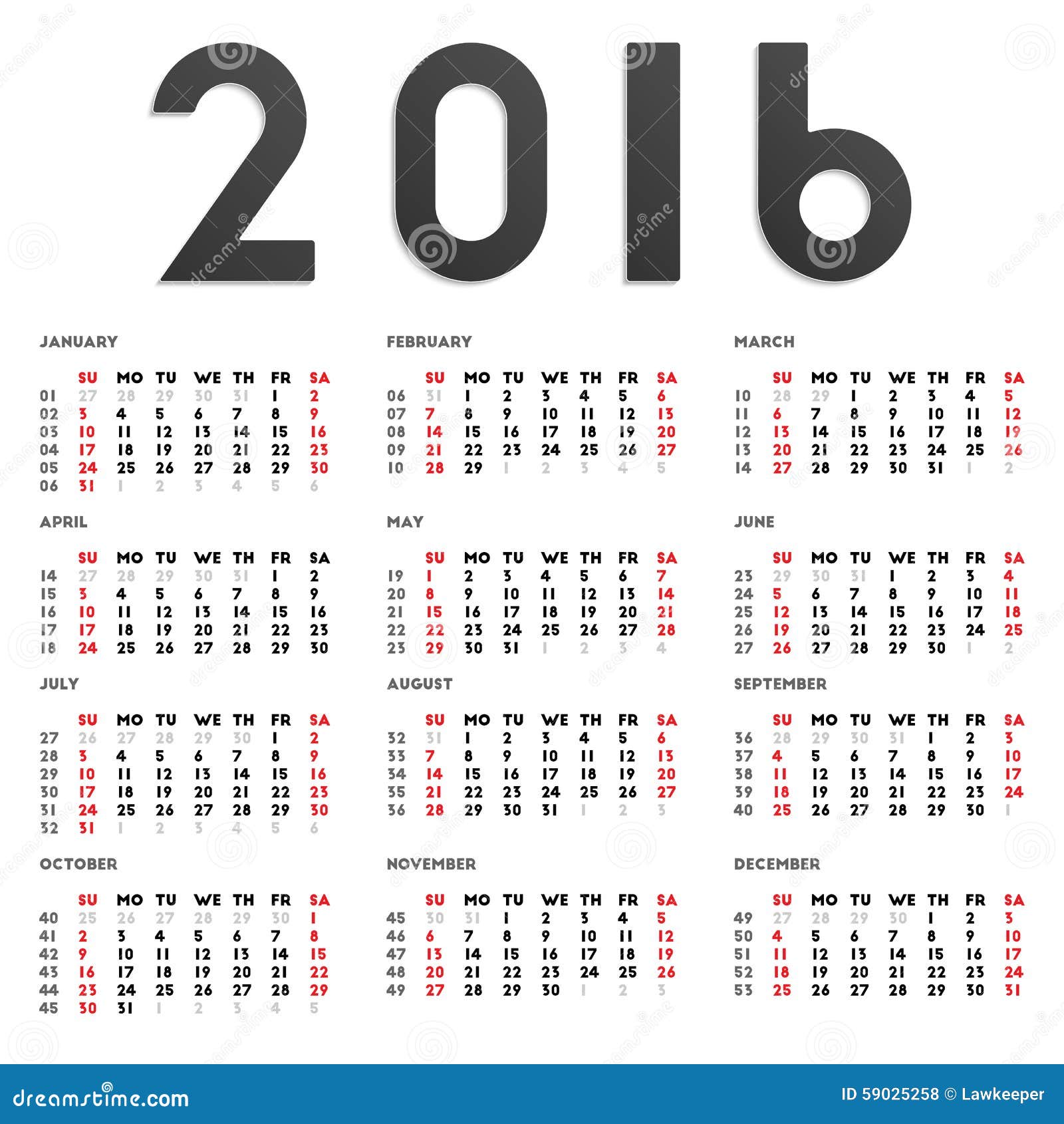 2016 calendar stock vector. Illustration of business - 59025258