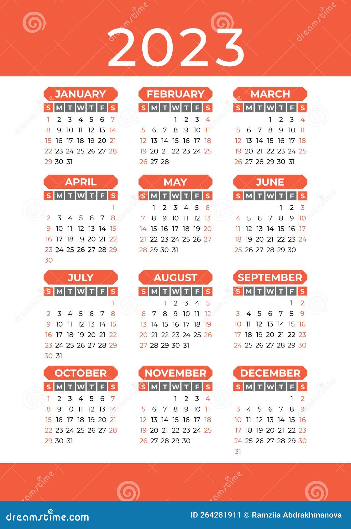 Calendar Design 2023 Year. English Vector Vertical Wall or Pocket ...