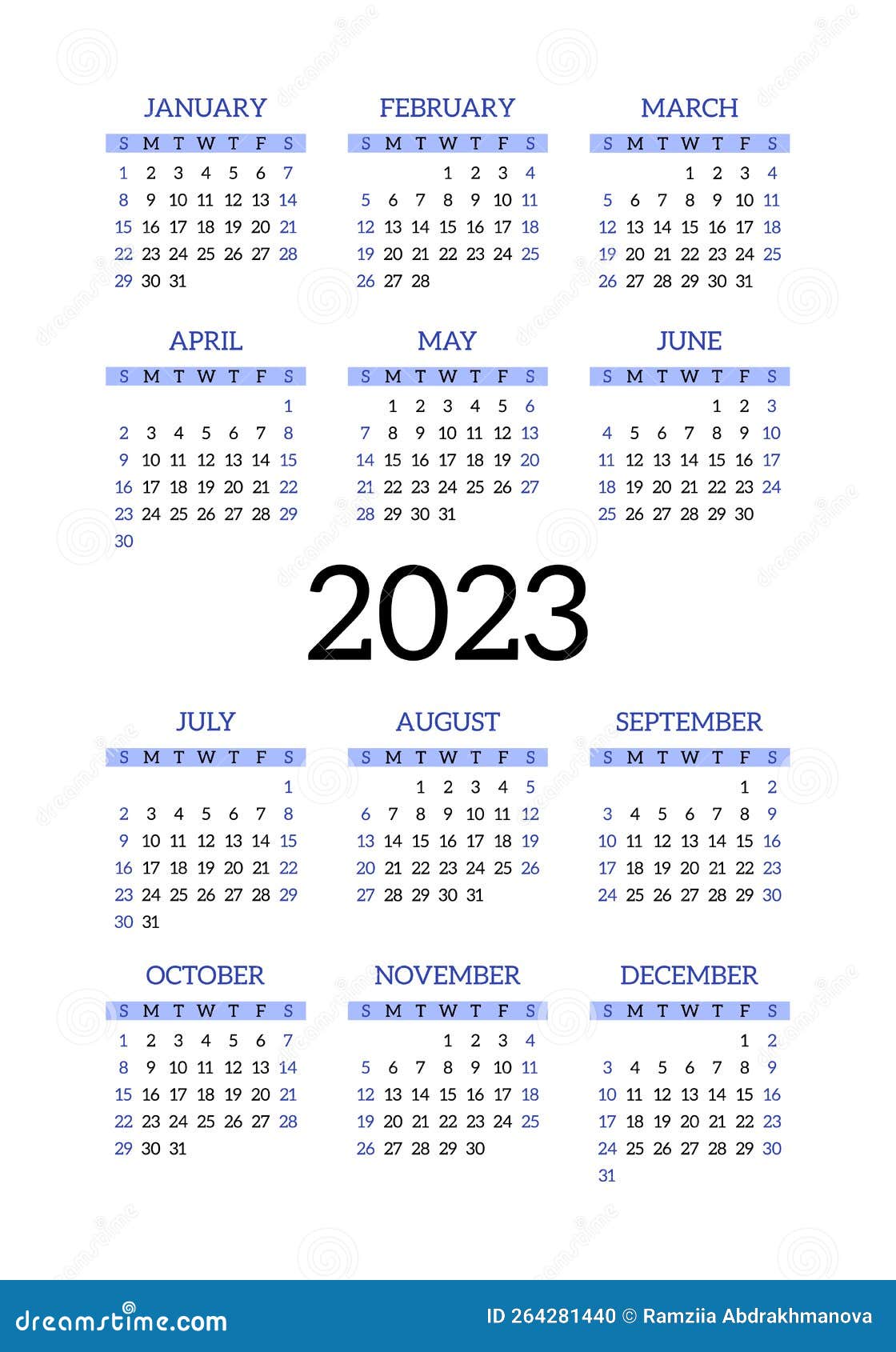 Calendar Design 2023 Year. English Vertical Vector Wall or Pocket ...