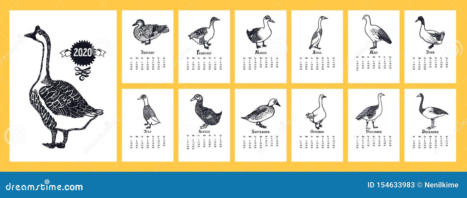 The Calendar 2020 Ducks and Geese Stock Vector - Illustration of beak ...