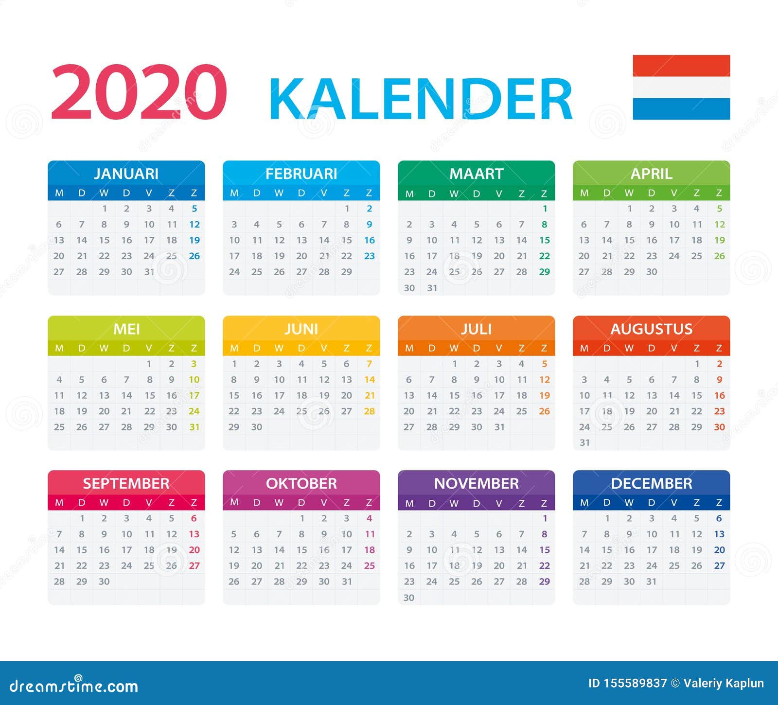 2020 Calendar Dutch - Vector Illustration Stock Illustration ...