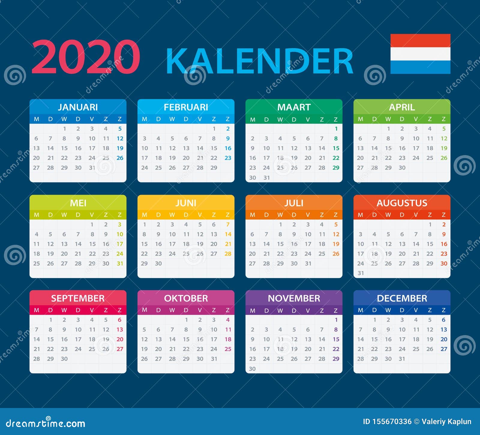 2020 Calendar Dutch - Vector Illustration Stock Illustration ...