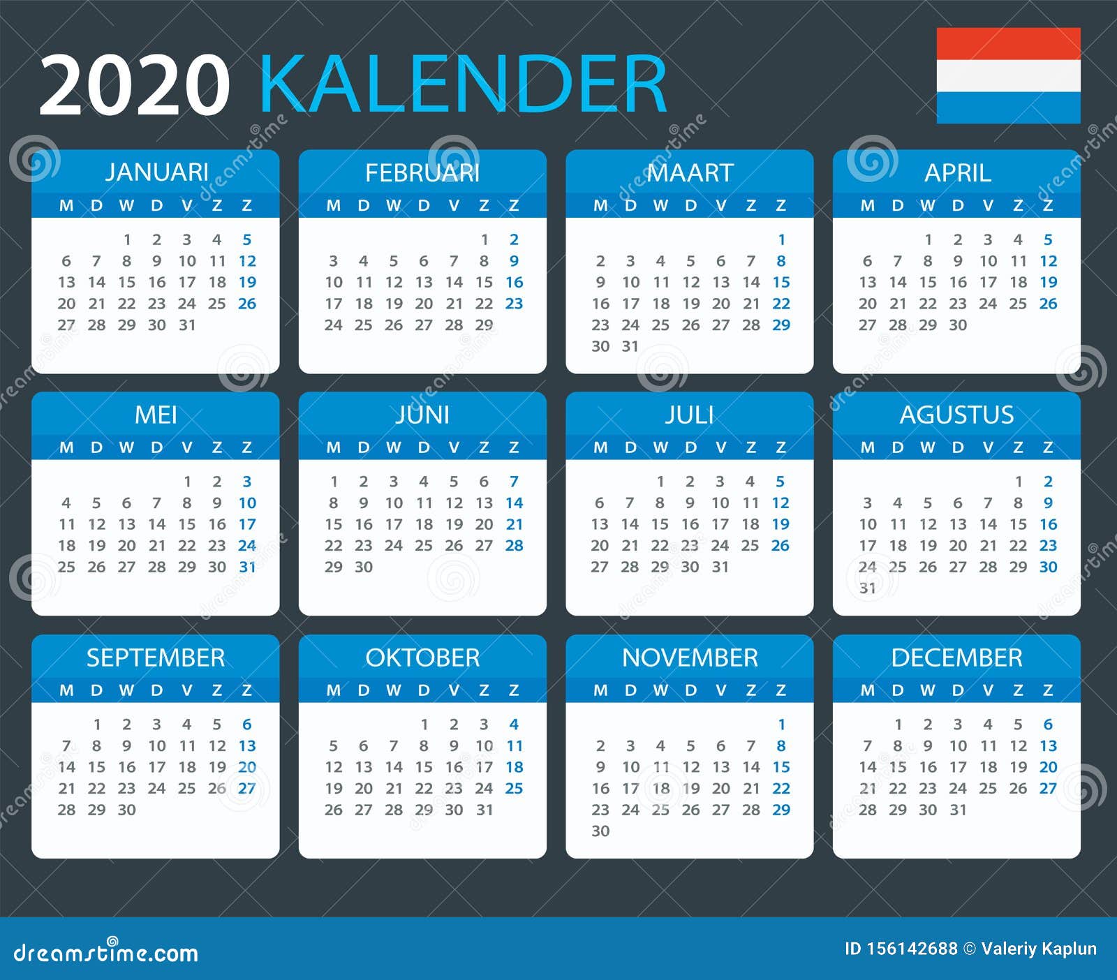 2020 Calendar Dutch - Vector Illustration Stock Illustration ...